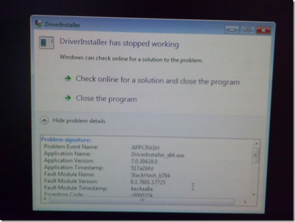 Driverinstaller has stopped working | Thomas' Work Space