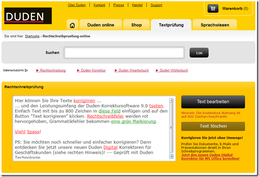 Free German online proofing tool by Duden | Thomas' Work Space
