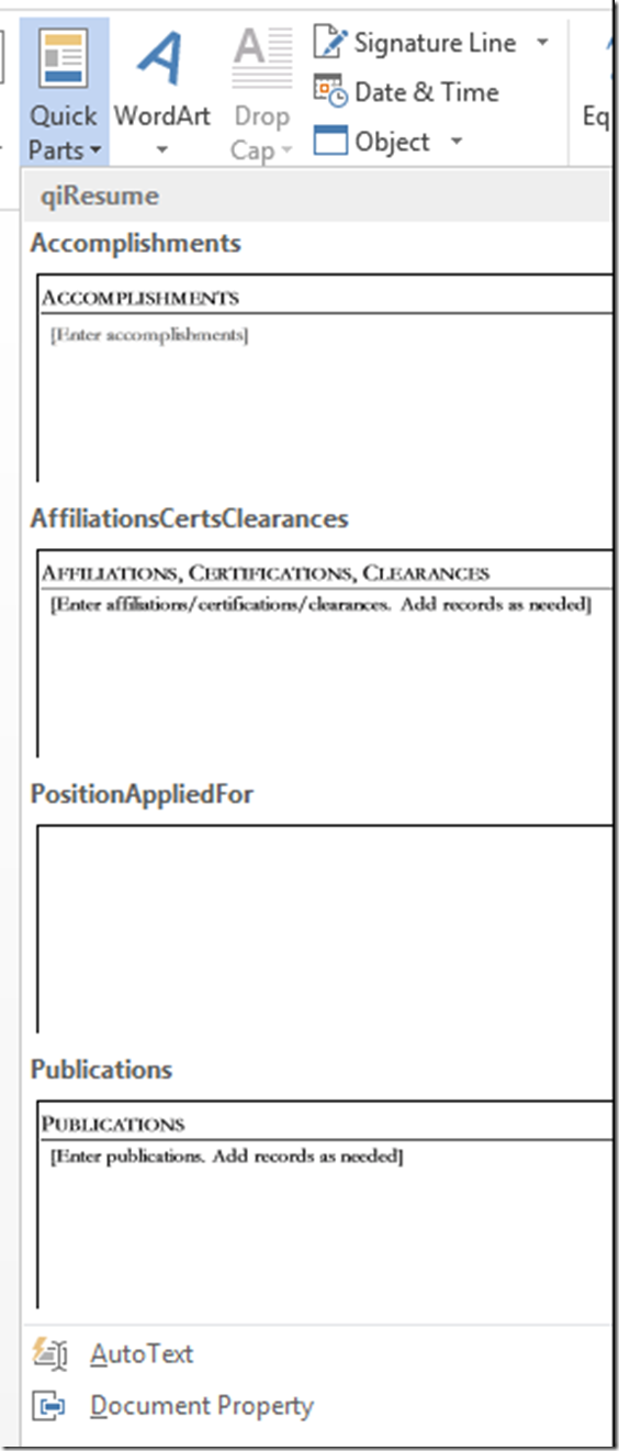 Inserting Word Building Blocks from Template using Ribbon or QAT ...